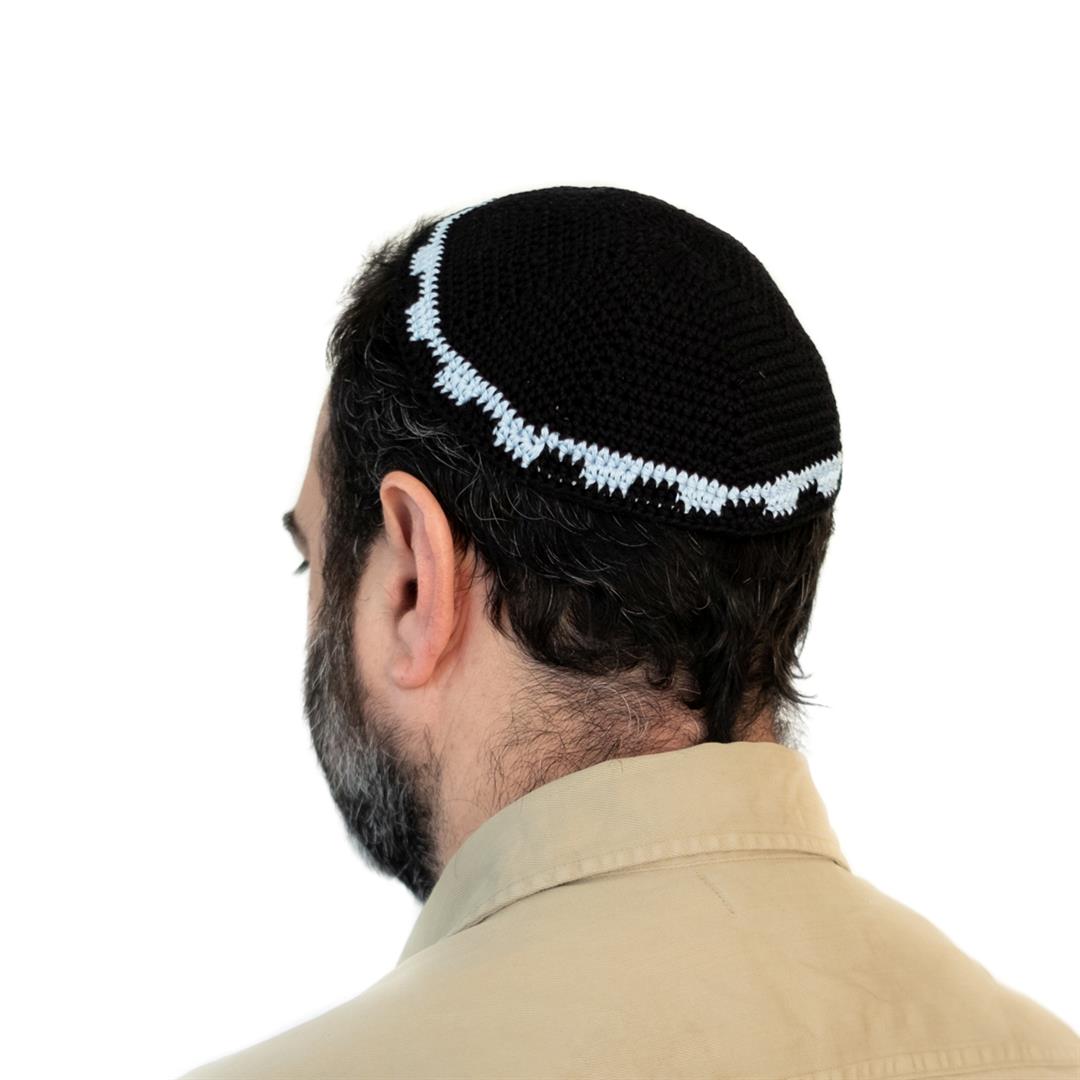 Yad LaKashish | Black Crocheted Kippah with Stripe